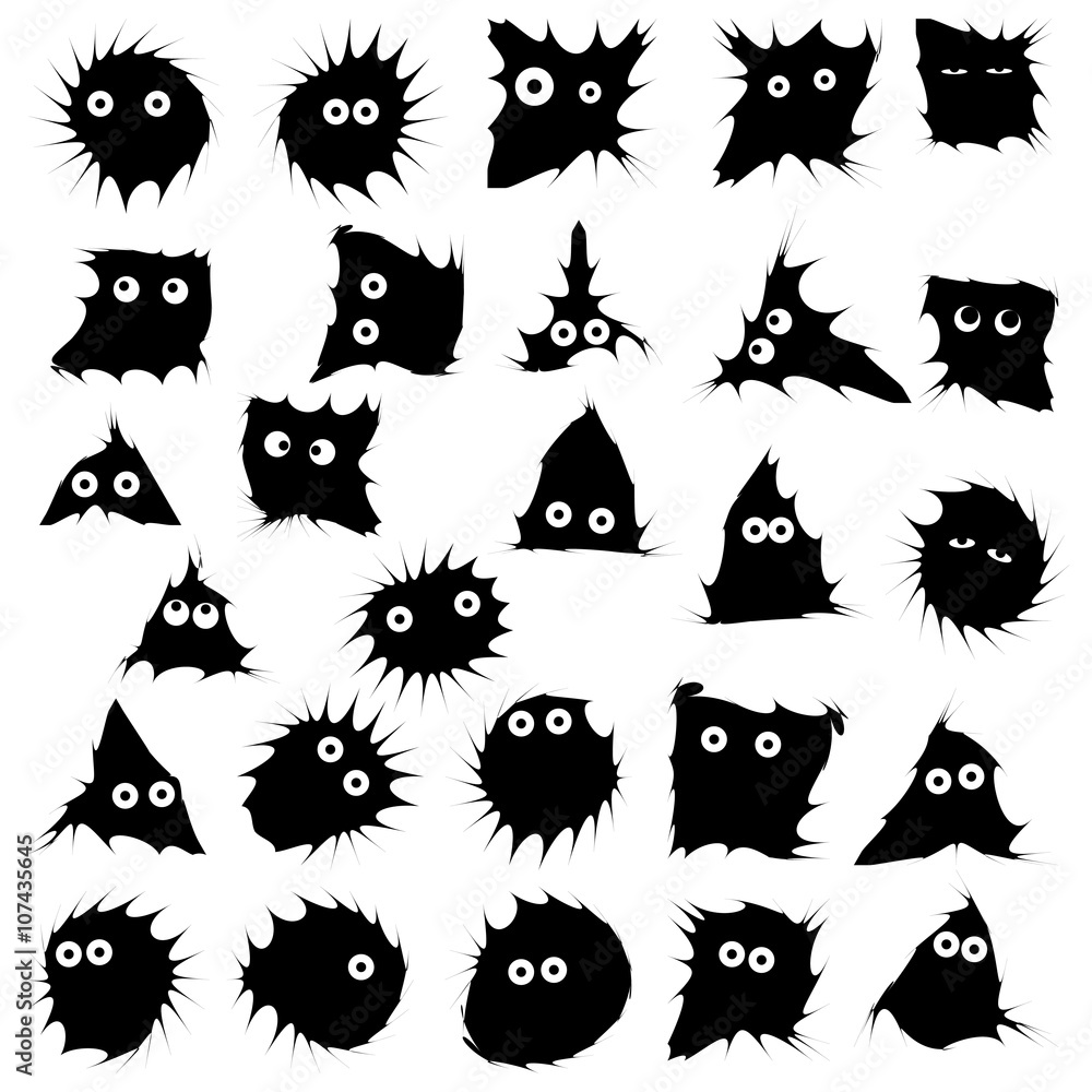 Black funny monsters ink blots isolated set on white background ...