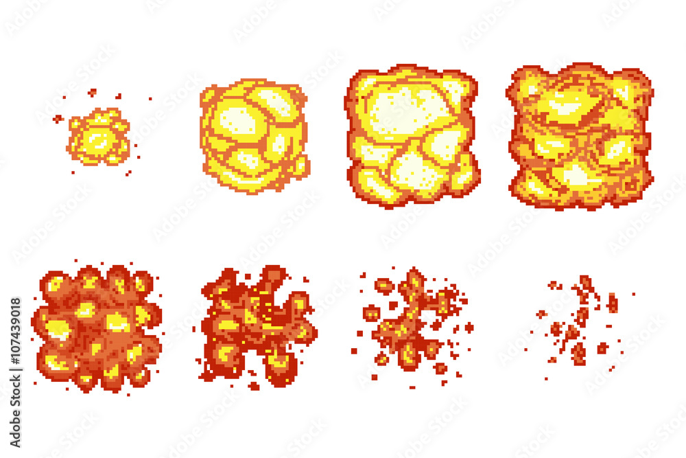Pixel art explosion animation frames vector de Stock | Adobe Stock