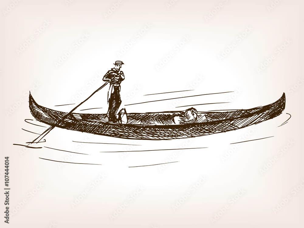Venetian gondola cab hand drawn sketch vector Stock Vector | Adobe Stock