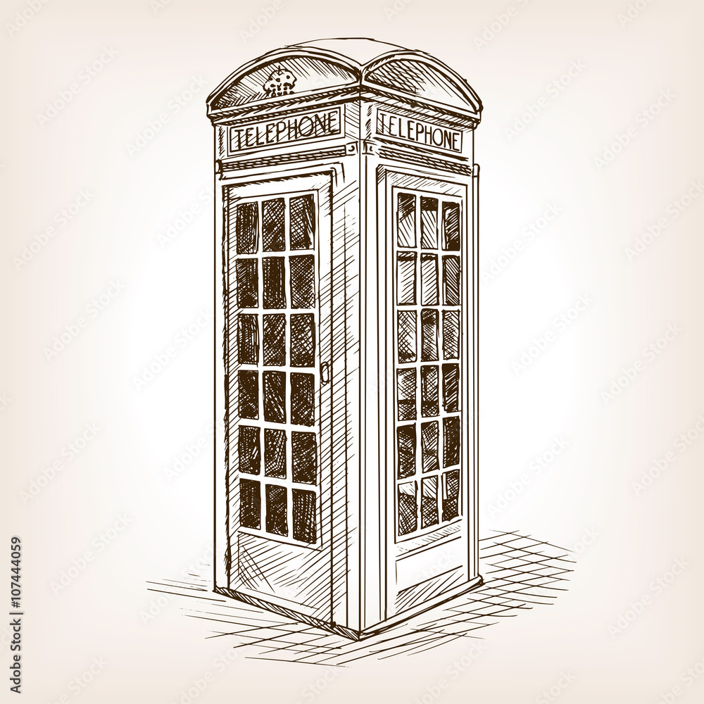 Vintage phone booth sketch vector illustration Stock Vector | Adobe Stock