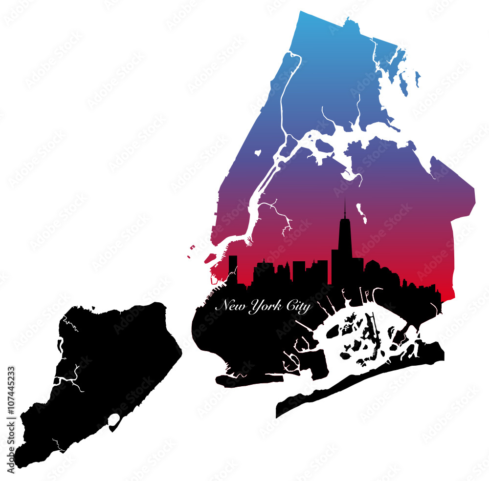 new york city map black, red and blue silhouette Stock Vector | Adobe Stock
