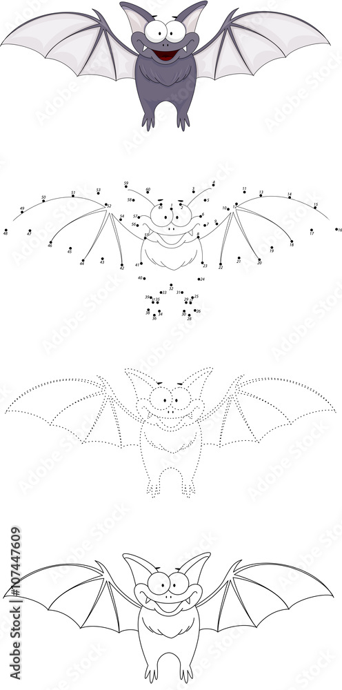 Cartoon funny bat. Dot to dot game for kids Stock Vector | Adobe Stock