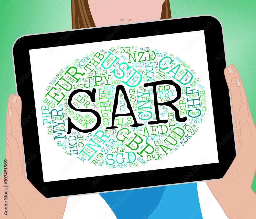 Sar Currency Represents Saudi Arabian Riyals And Coinage Stock ...