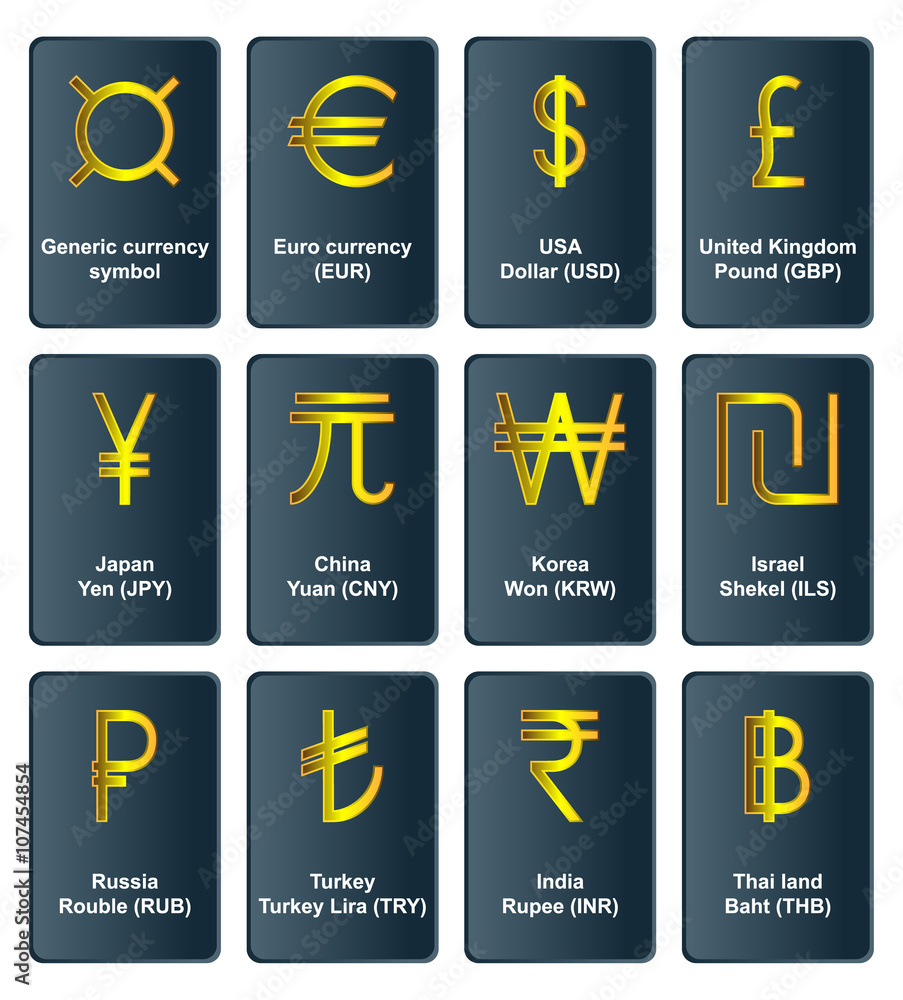 Golden currency symbols of the world Stock Vector | Adobe Stock