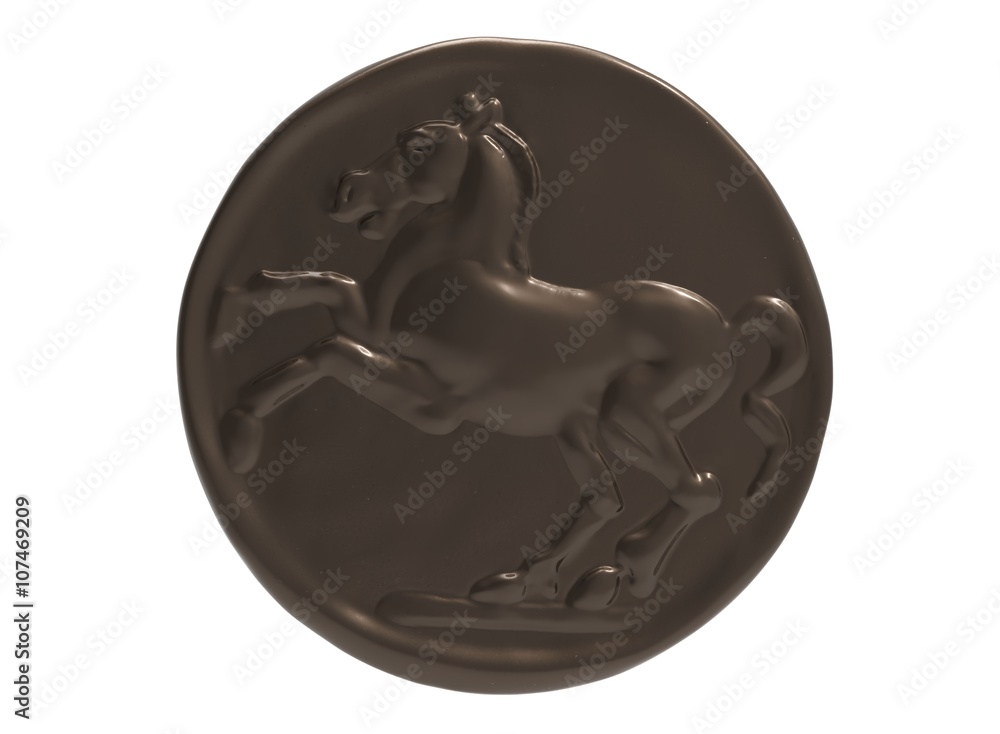 3D illustration coin with horse. icon coin. head of horse. chockolate ...