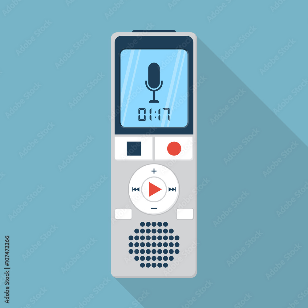 Dictaphone icon, flat design style Stock Vector | Adobe Stock