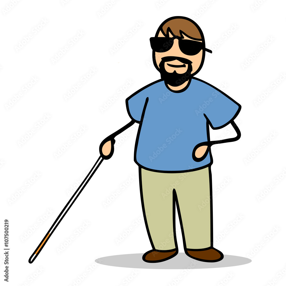 Blinder Mann mit Blindenstock als Cartoon Stock Illustration | Adobe Stock