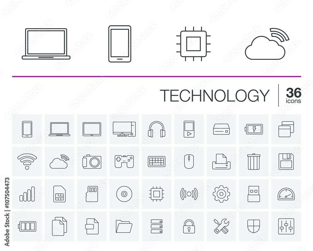 Vector thin line icons set and graphic design elements. Illustration ...