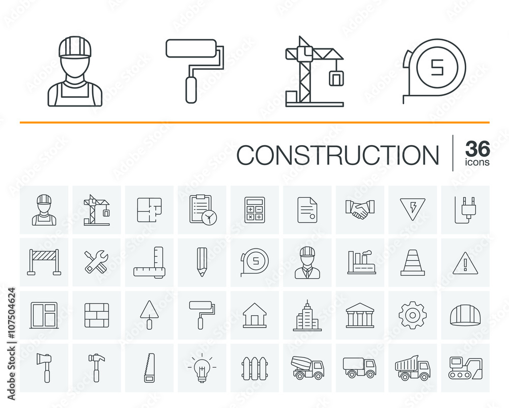 Vector thin line icons set and graphic design elements. Illustration ...