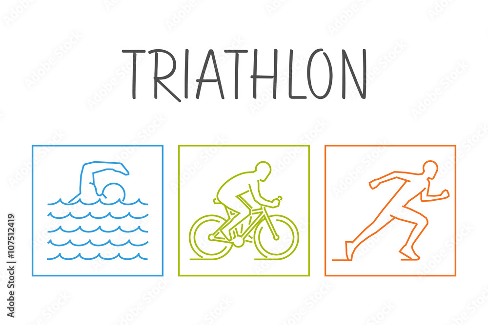 Modern vector symbol for triathlon. Outline set of silhouettes of ...