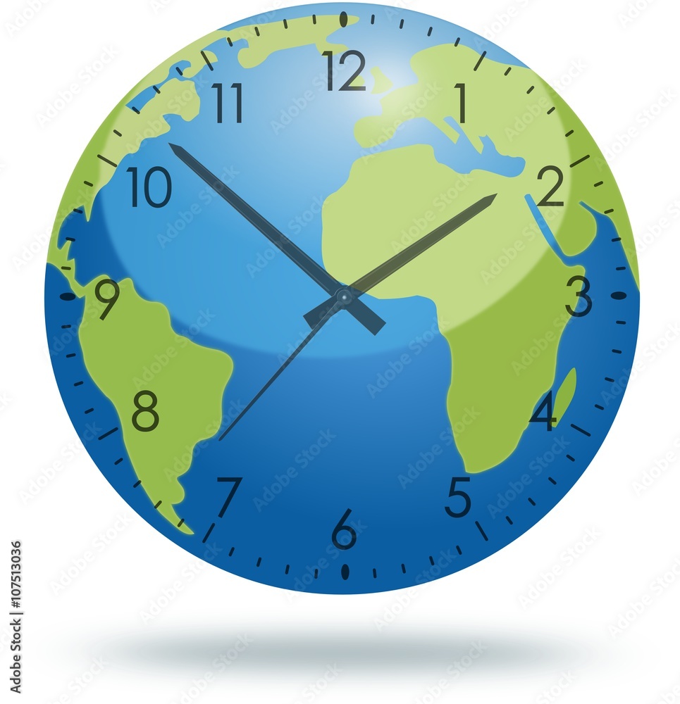 Planet Earth with clock face isolated on white Stock Illustration ...