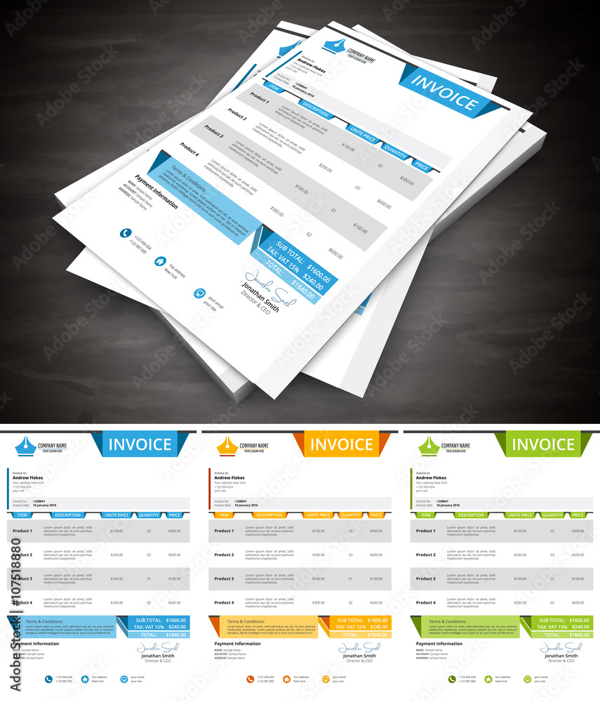 Invoice.File contains text editable AI, EPS10,JPEG and free font link ...