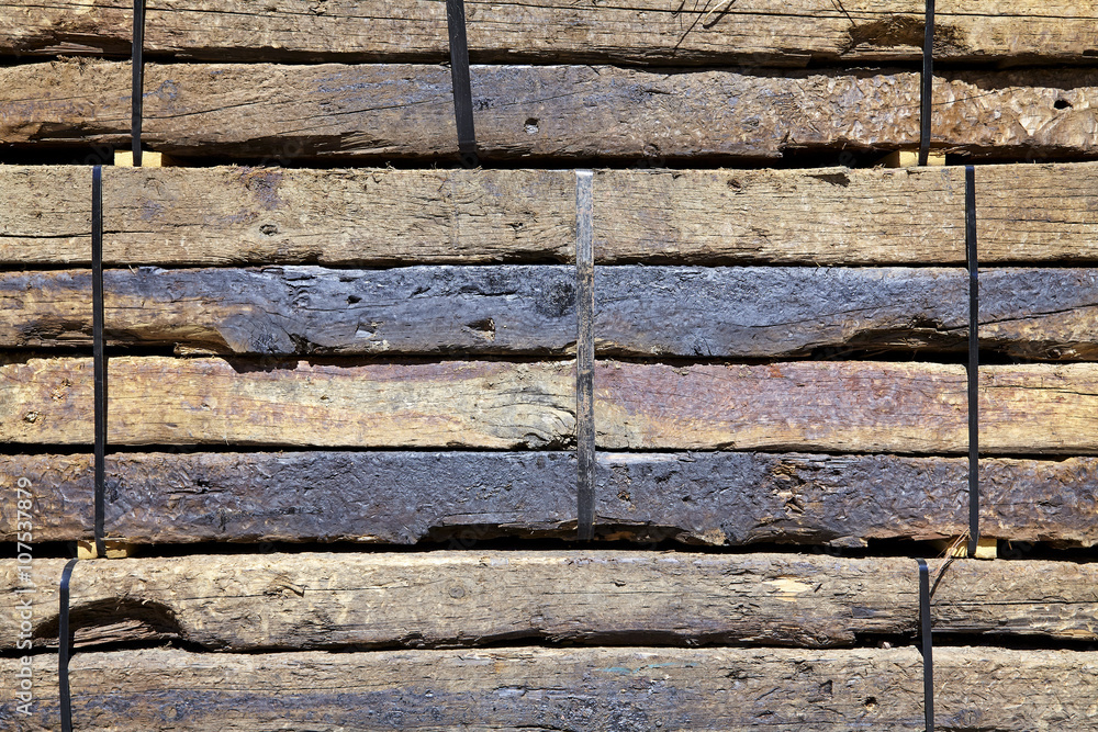 railroad ties used lumber boards stacked pattern background Stock Photo ...