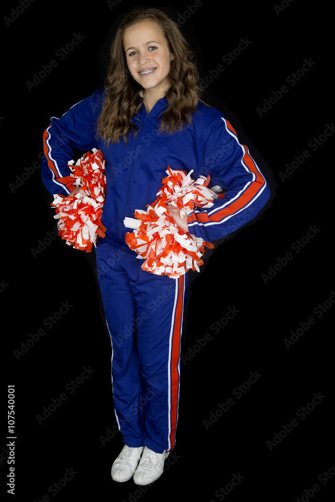 Cute teen cheerleader standing smiling with braces on her teeth Stock ...