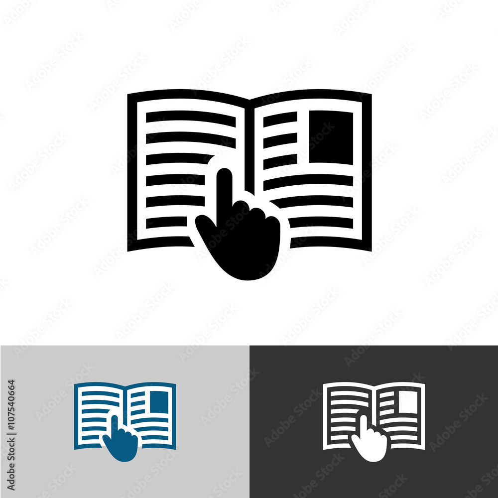 Instruction manual icon. Open book pages with text, images and h Stock ...