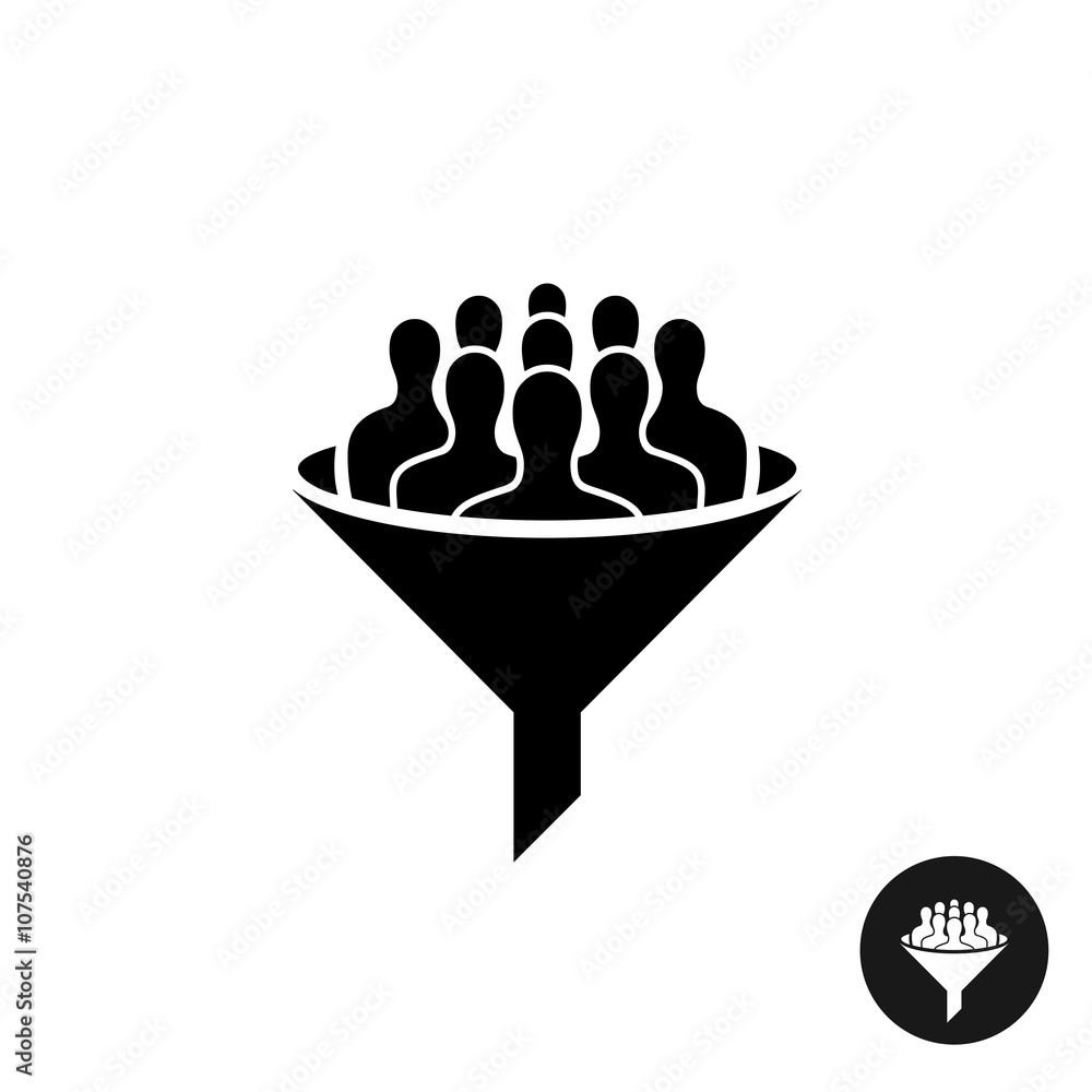 Crowdfunding icon. Crowd of people silhouette with black funnel Stock ...