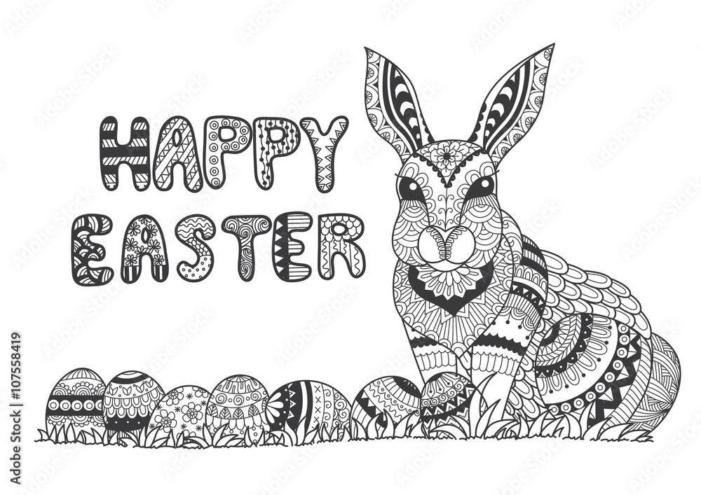 Happy Easter zentangle letters with zentangle happy bunny and easter ...