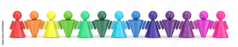 Abstract colorful symbol people figures in row. 3D render illustration ...