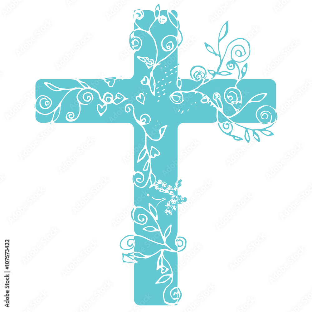 Cross in Blue color design with flora line art for decorate as ...