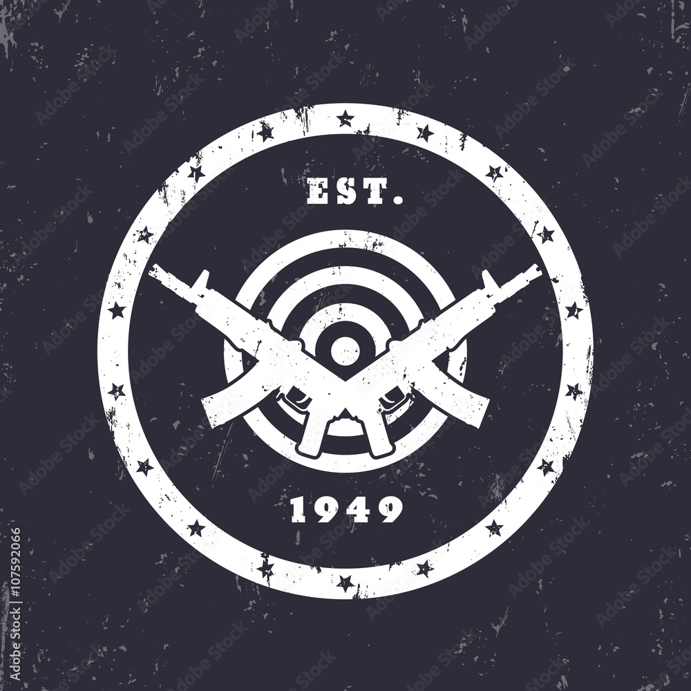Round Vintage emblem with automatic rifles, logo with guns and target ...