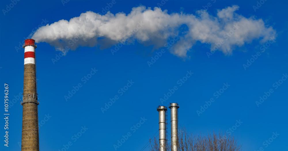 Chimney smoke. Pipe emits long trail of smoke Stock Photo | Adobe Stock