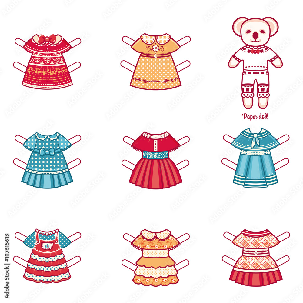 Paper doll with a set of fashion clothes. Koala . Template for cutting ...