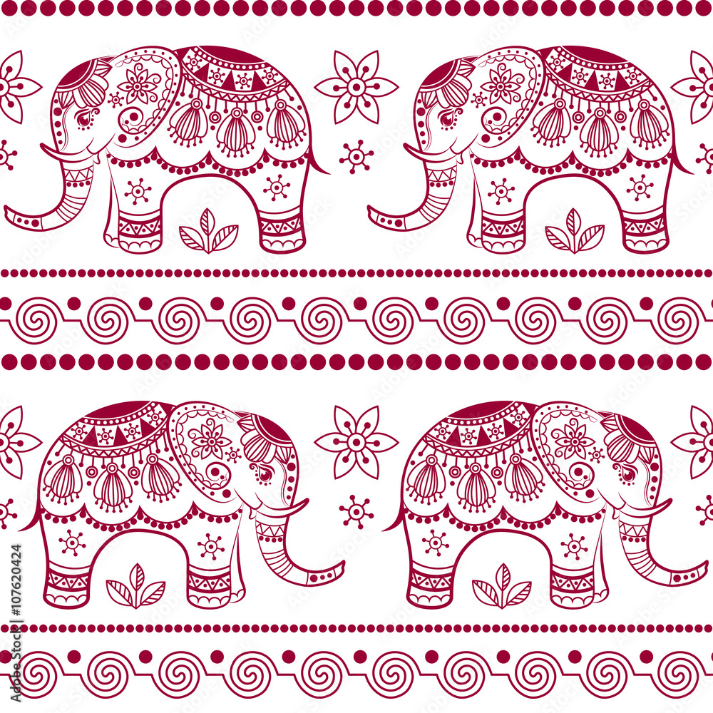 Seamless pattern with decorated elephants. Ethnic elephant. Texture ...
