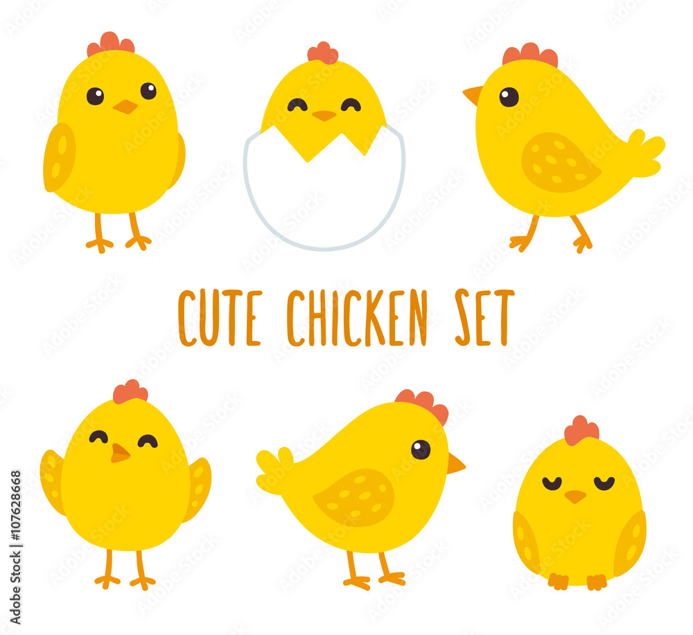 Cute cartoon chicken set Stock Vector | Adobe Stock