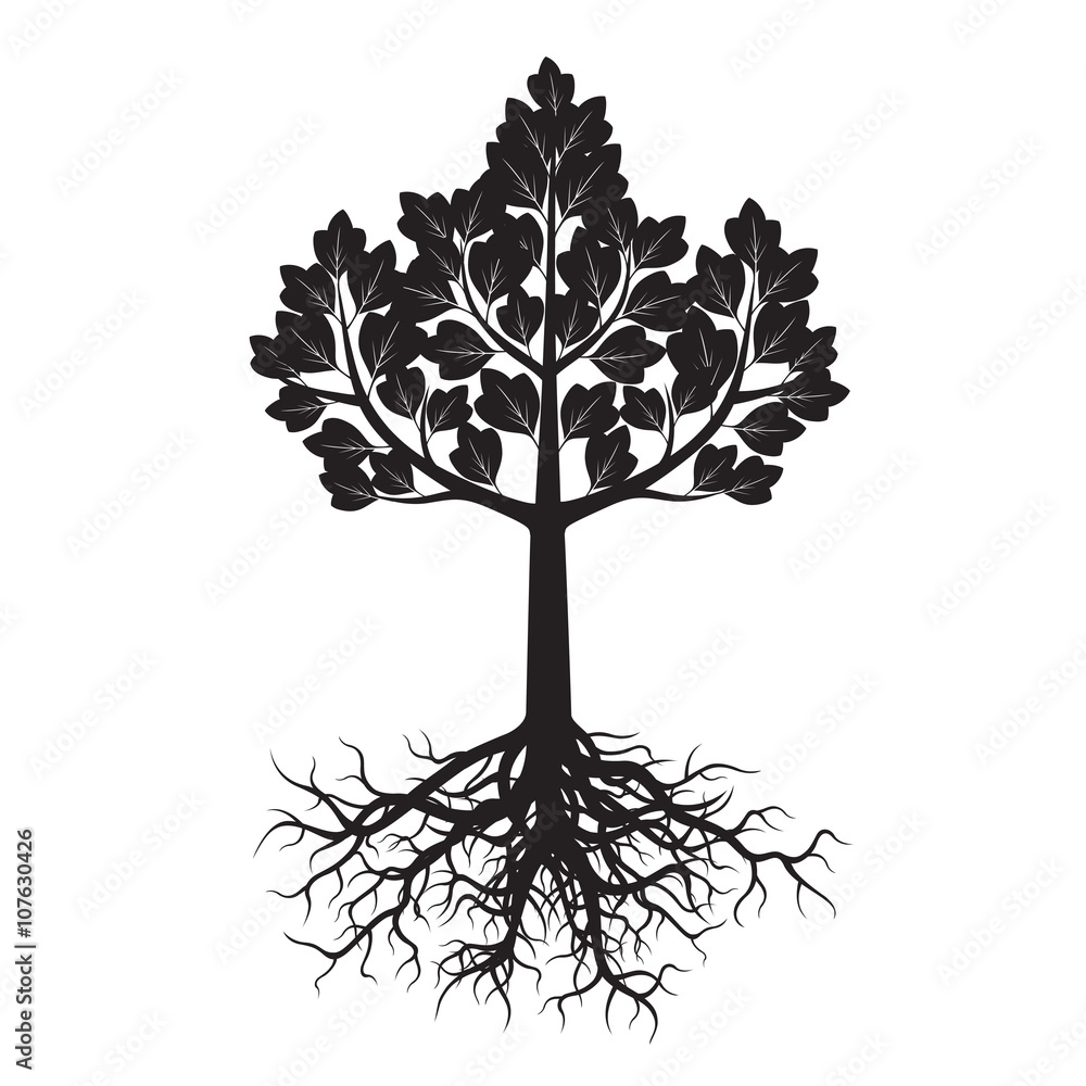 Black Tree and Roots. Vector Illustration. Stock Vector | Adobe Stock