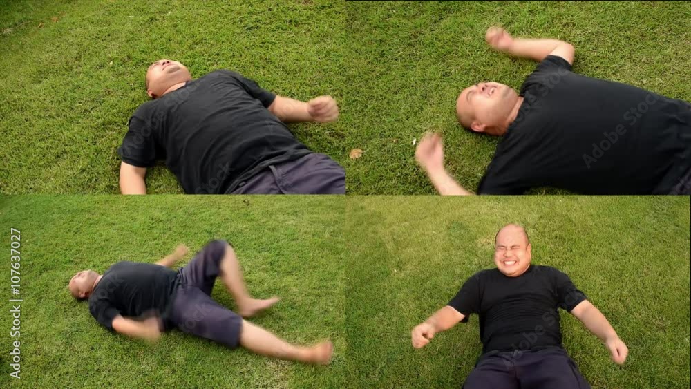 Vidéo Stock Four multi screen of fat bald head Asian Thai man is acting ...