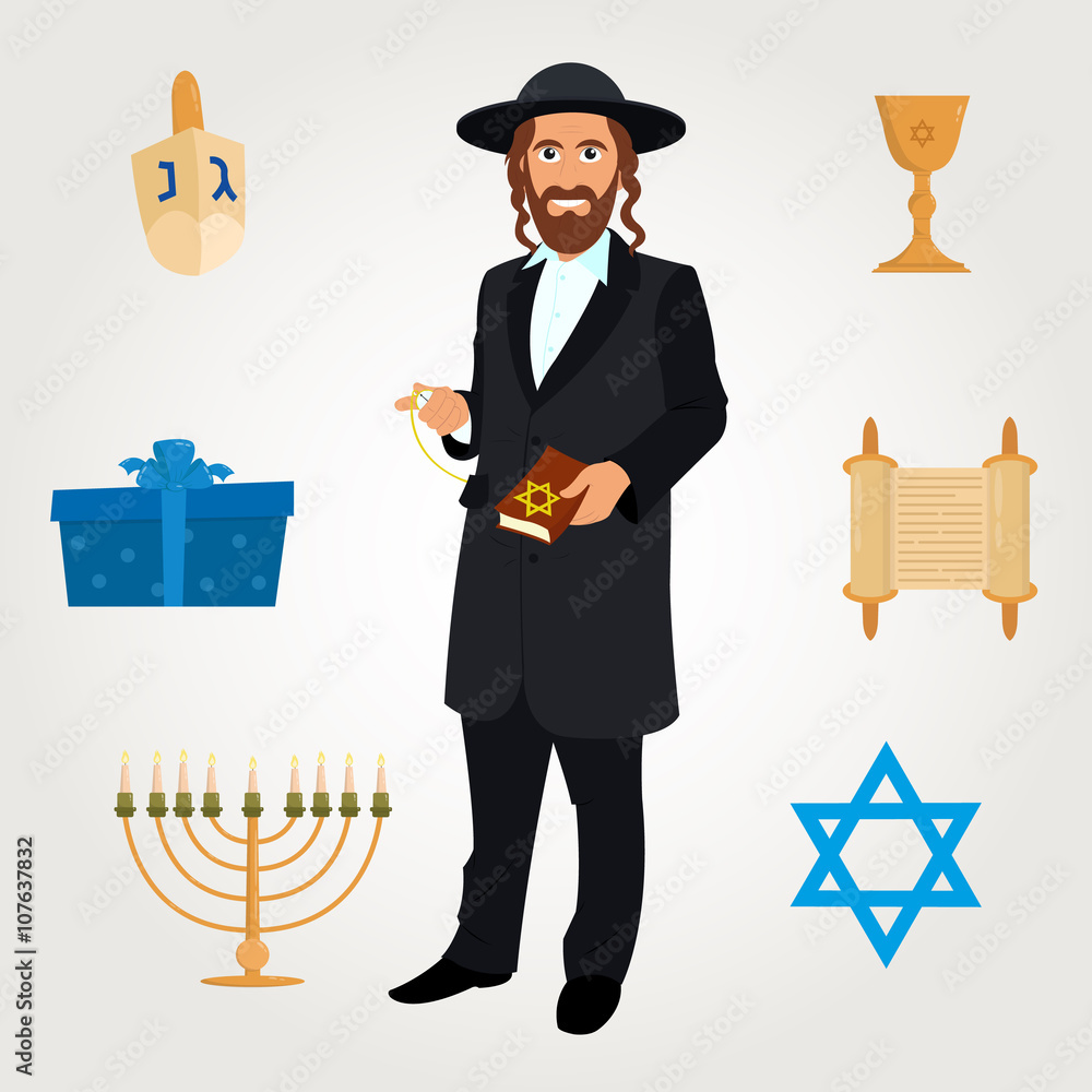 Vector avatar of Jew man with traditional headdress. avatar Jewish man ...