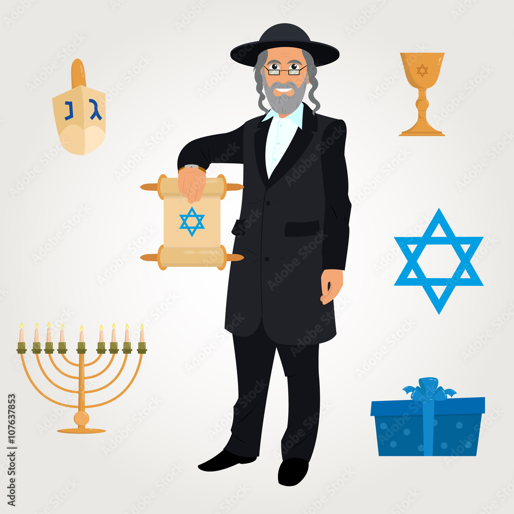 Vector avatar of Jew man with traditional headdress. avatar Jewish man ...