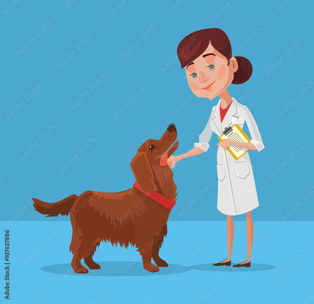 Doctor with dog. Vector flat cartoon illustration Stock Vector | Adobe ...