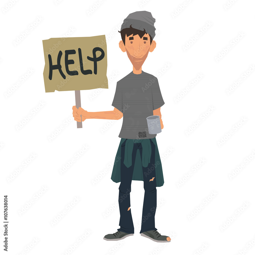 homeless man standing with a sign. the unfortunate homeless looking for ...