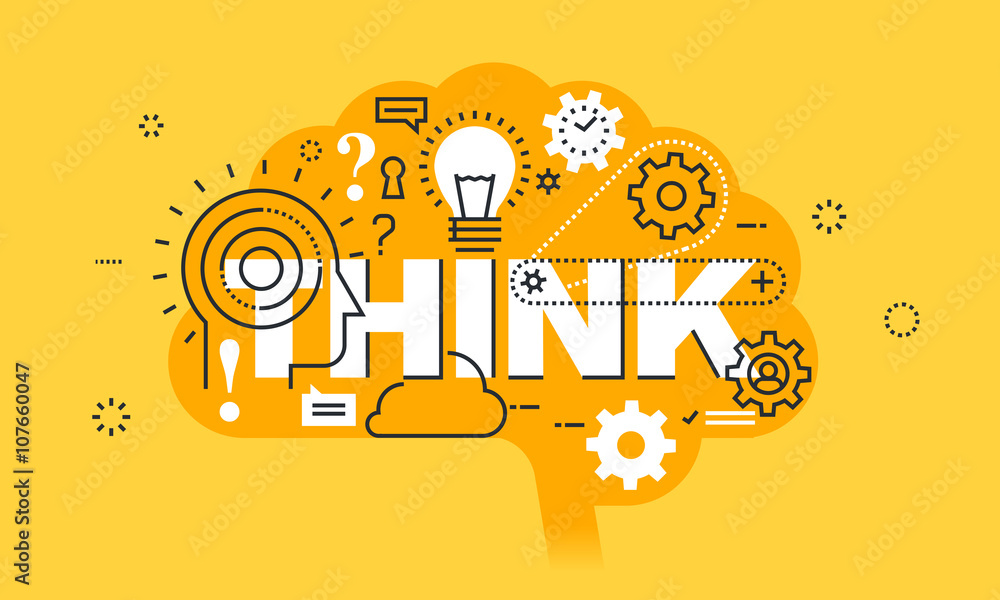 Thin line flat design banner for THINK web page, learning, knowledge ...