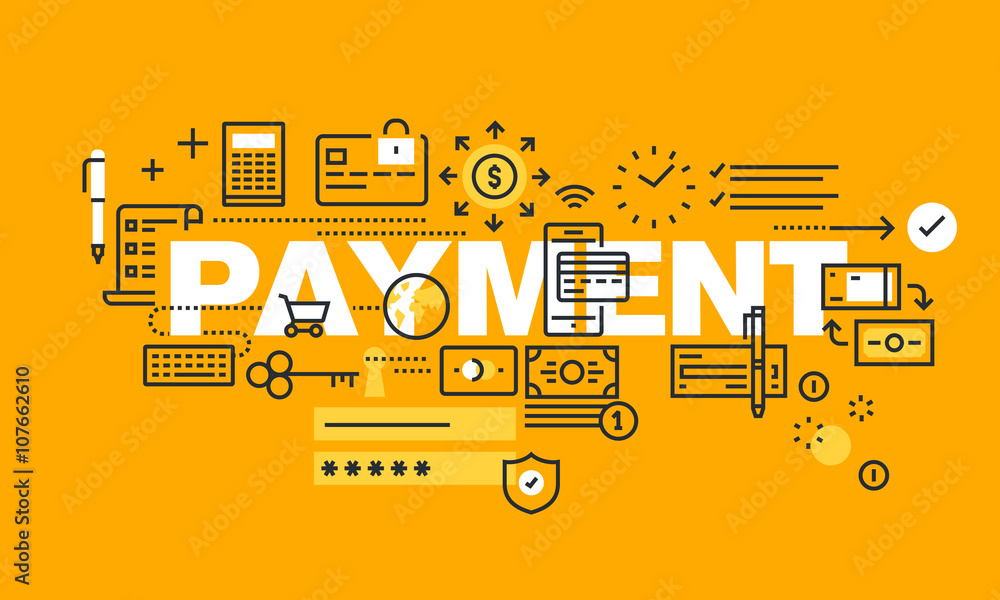 Thin line flat design banner for PAYMENT web page, banking, internet payment security, mobile ...