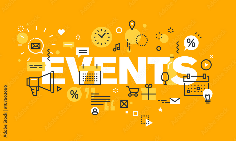 Thin line flat design banner for EVENTS web page, calendar, planning ...