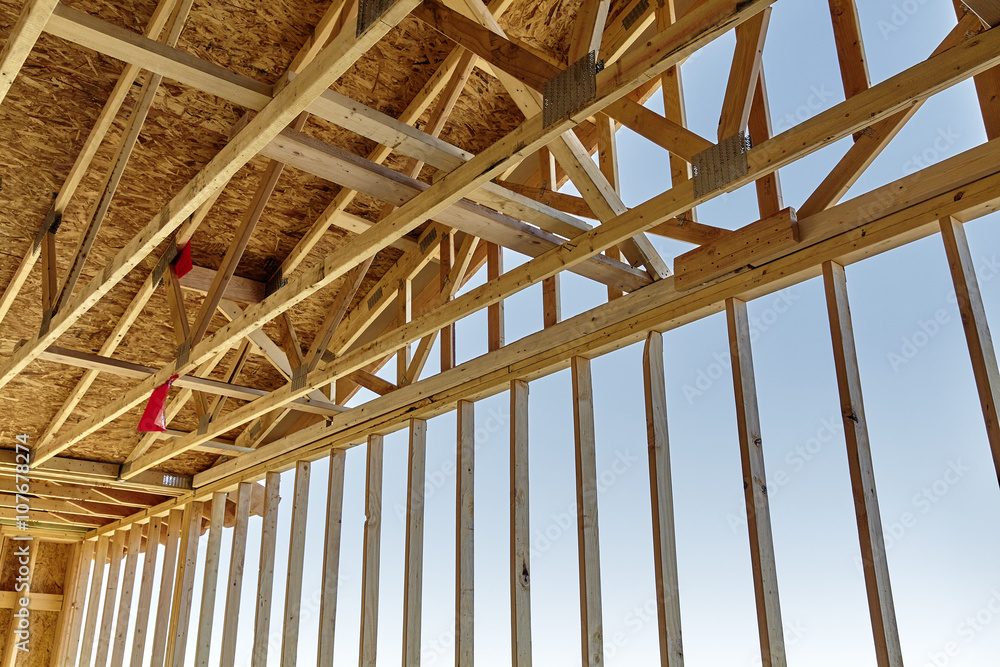 Home construction rafter roof truss gable framing carpentry Stock Photo ...