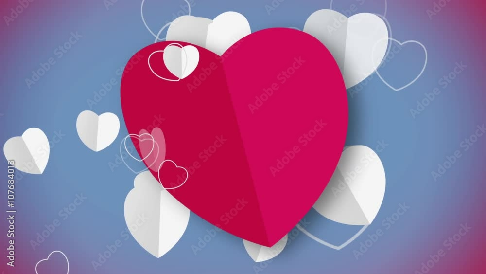 Red heart shape card animation with white heart particles flow around ...