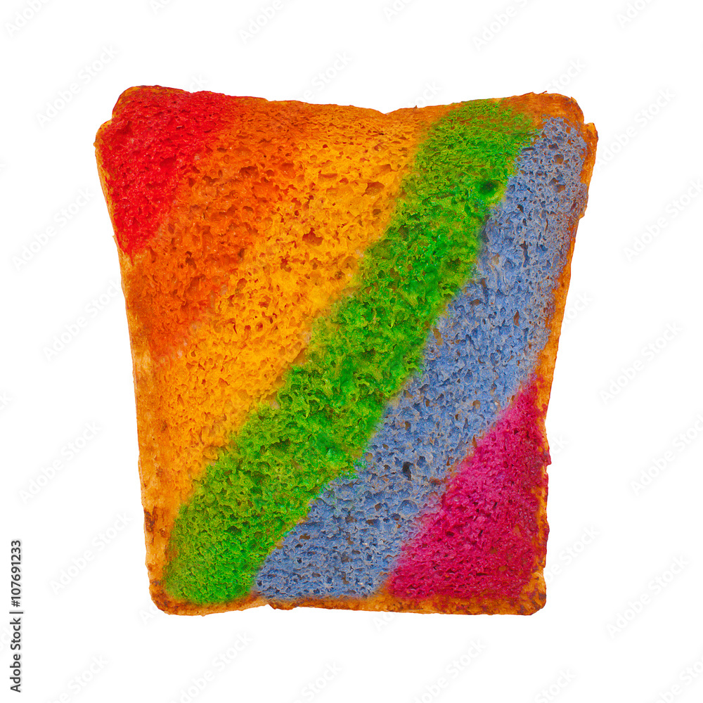 rainbow on toasted bread. rainbow strips on toast. isolated on white ...