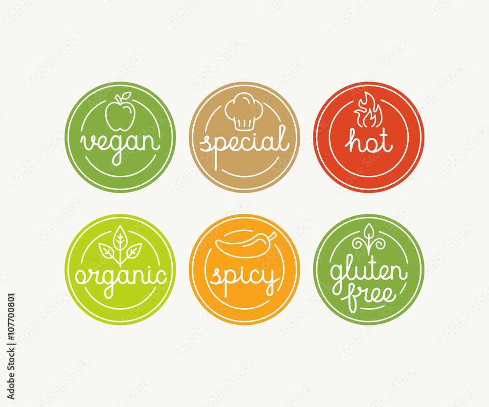 Vector set of food menu badges and labels with hand-lettering an Stock ...