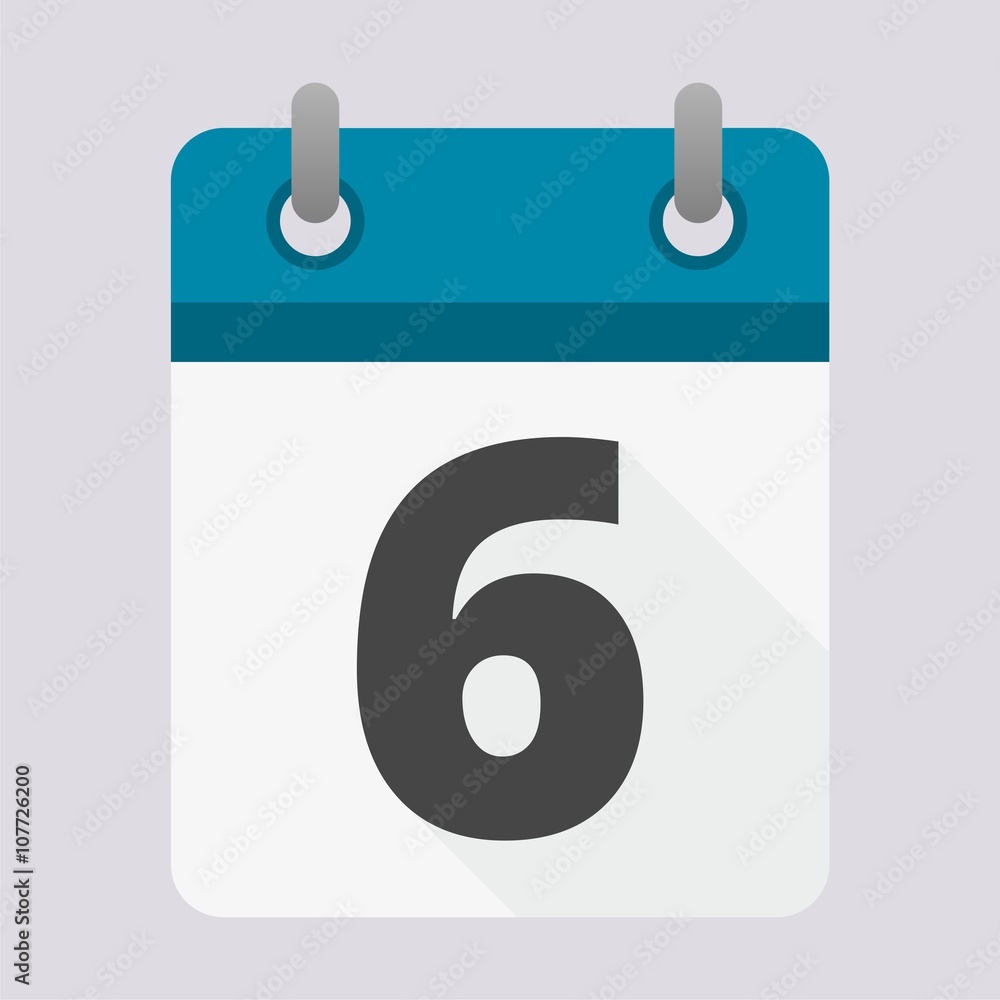 Blue Calendar icon with long shadow - number 6 Stock Vector | Adobe Stock