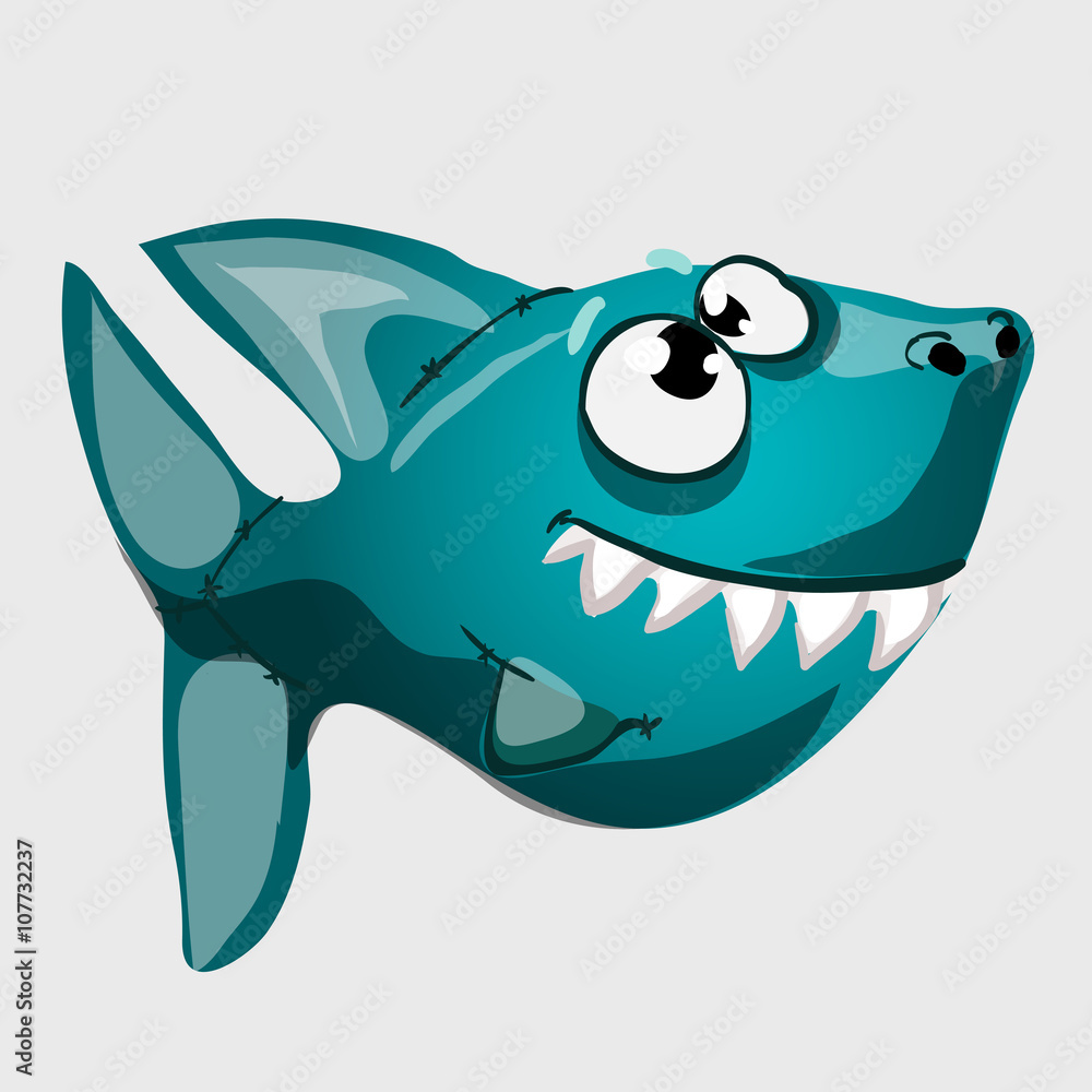Cute toothy blue fish shark with big eyes Stock Vector | Adobe Stock