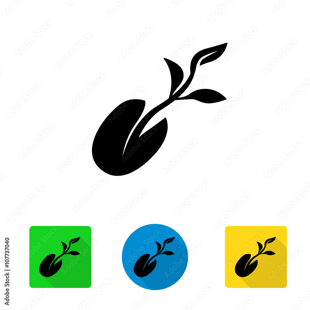 Vector black starting plant from seed icon. Little plant seedling ...