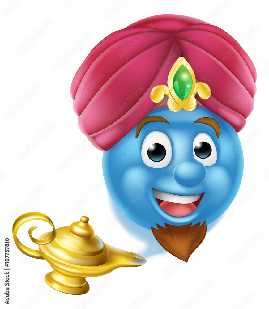 Genie Emoticon Emoji and Lamp Stock Vector | Adobe Stock