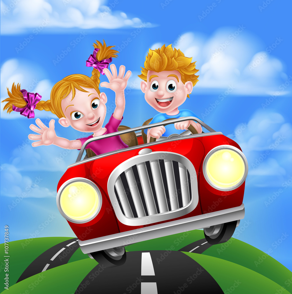 Cartoon Kids Driving Car Stock Vector | Adobe Stock
