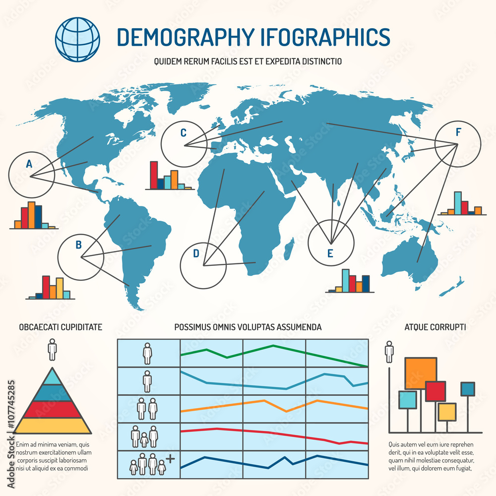 Demographic infographics. Human line vector infographics template Stock ...