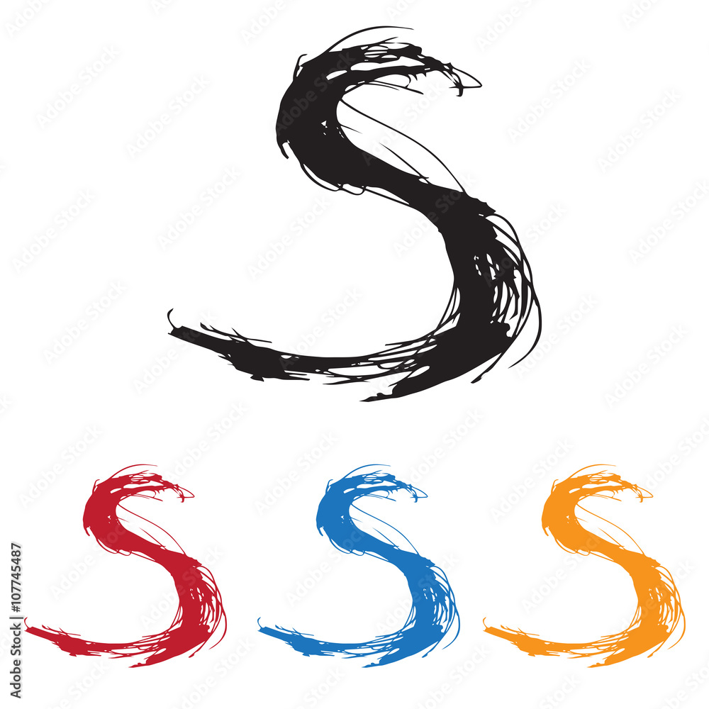Sketchy Letter S in various Colors. Ink drawn typography. Brush ...