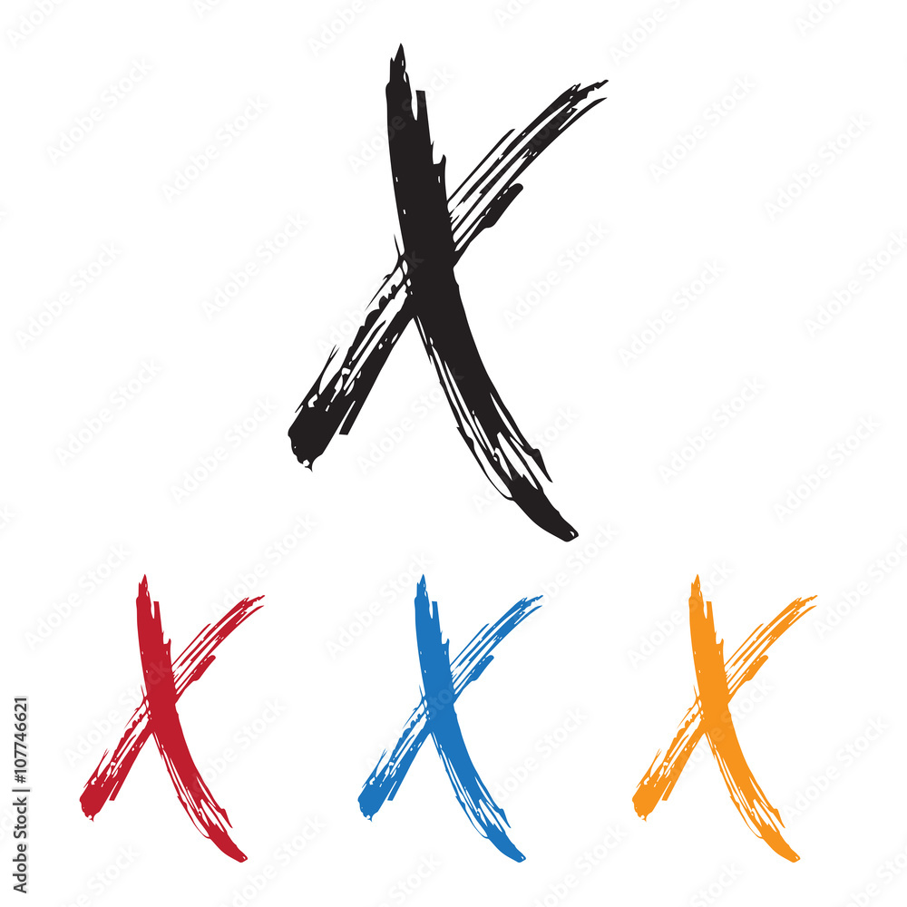 Sketchy Letter X in various Colors. Ink drawn typography. Brush ...