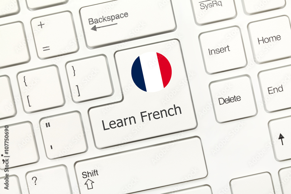 White conceptual keyboard - Learn French (key with national flag Stock ...